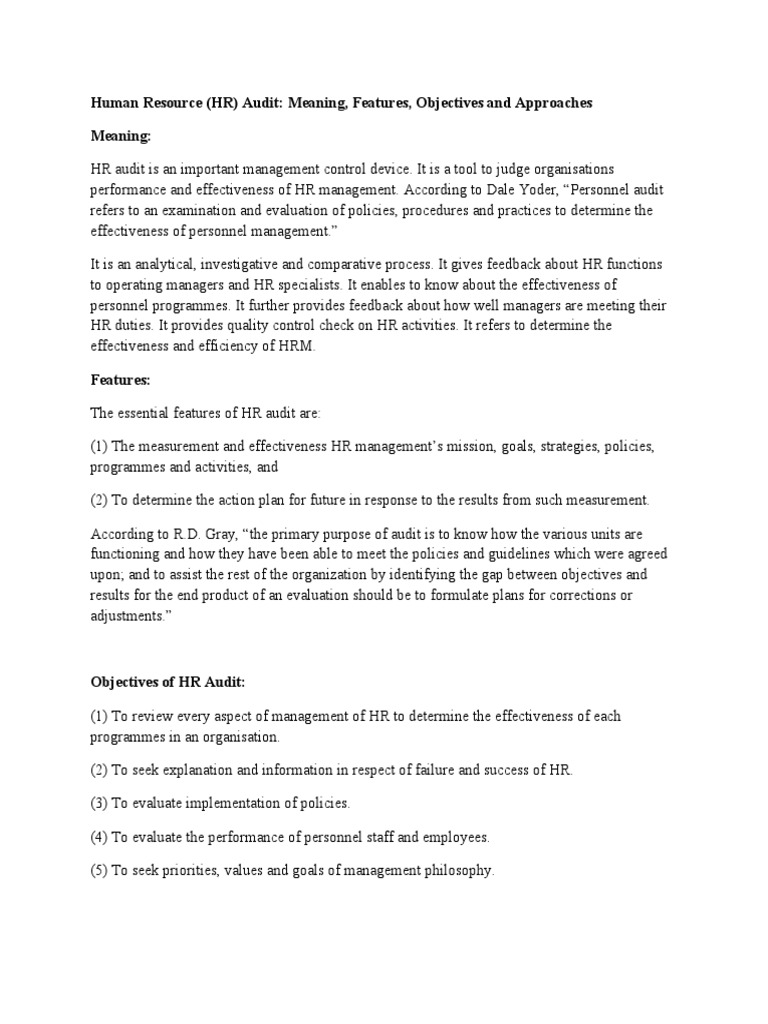 Human Resource (HR) Audit: Meaning, Features, Objectives and Approaches ...