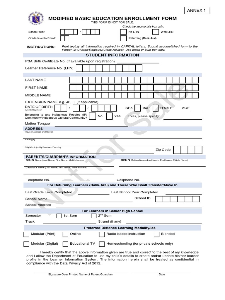 Modified Early Registration Form | PDF | Learning | Further Education