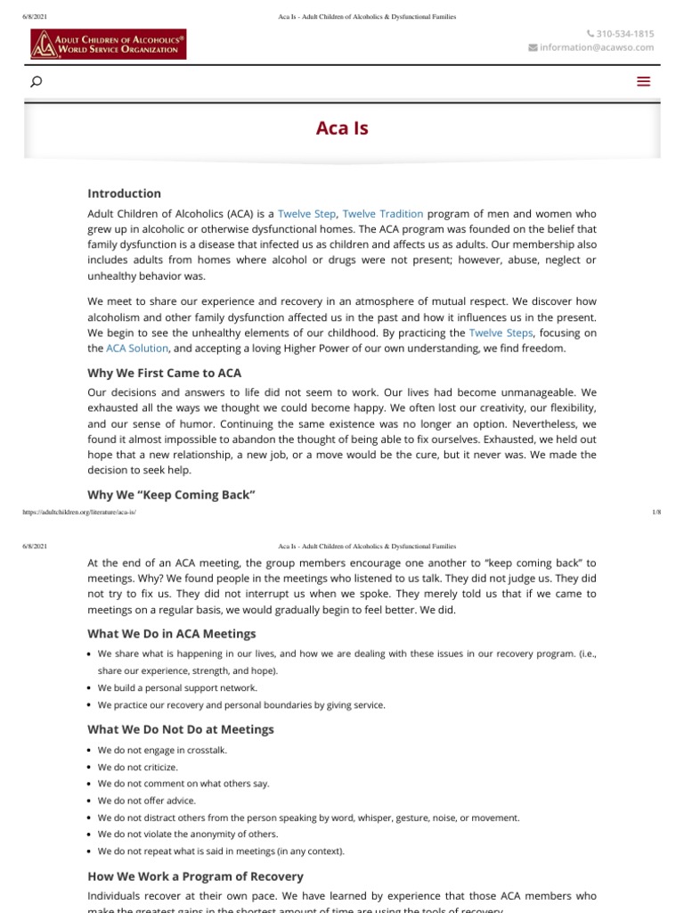Aca Is - Adult Children of Alcoholics & Dysfunctional Families | PDF ...