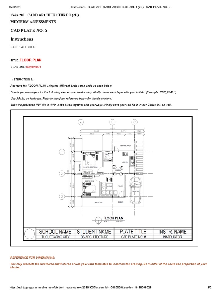Cad Plate No. 6 Instructions: Midterm Assessments | PDF