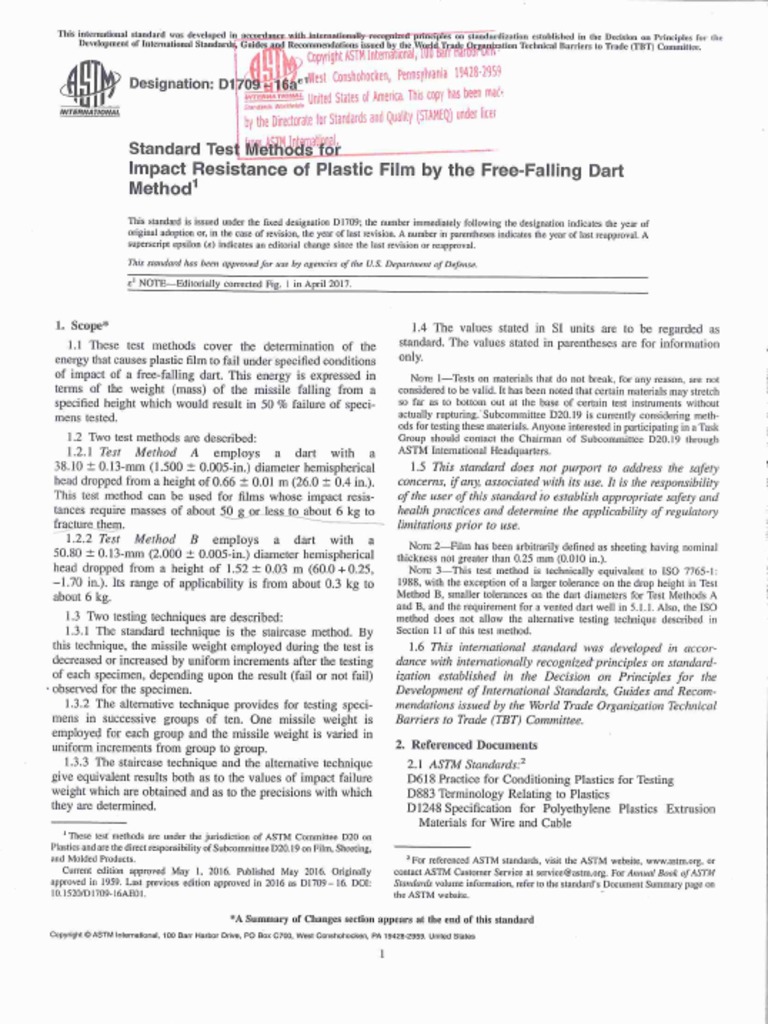 ASTM D1709-16ae1 | PDF