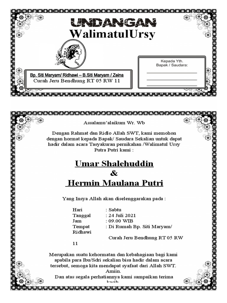 Undangan Walimatul Ursy Yang Bisa Di Edit Format Word Doc8 | PDF