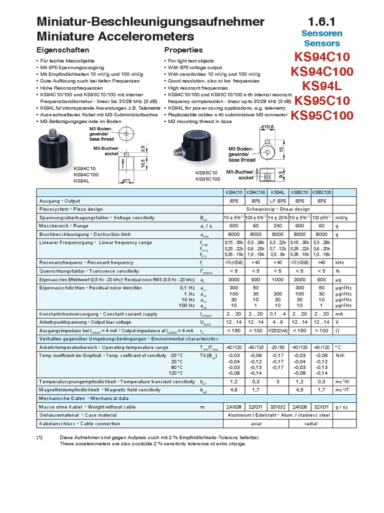 Accelerometer KS94C100 - Datasheet | PDF