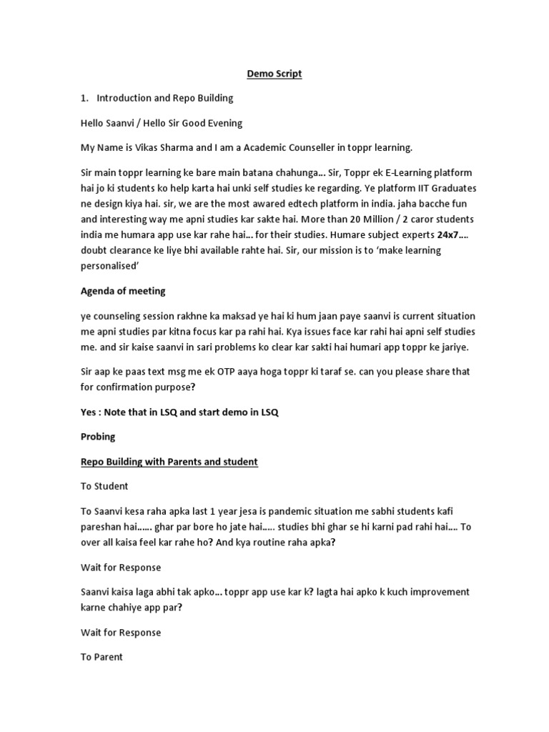 Demo Script Toppr | PDF | Human Nature | Learning