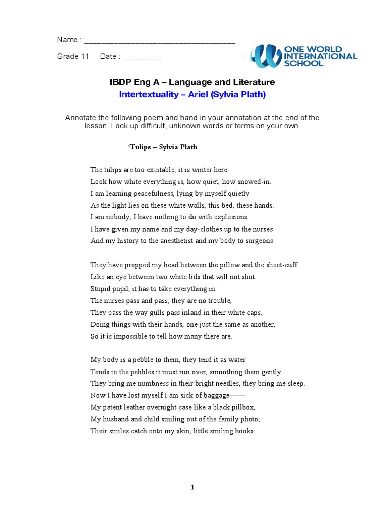 Analysis of Plath's "Tulips" Poem | PDF | Poetry | Nature
