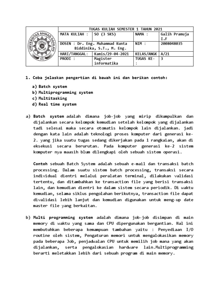 Sistem Operasi: Batch dan Multitasking | PDF