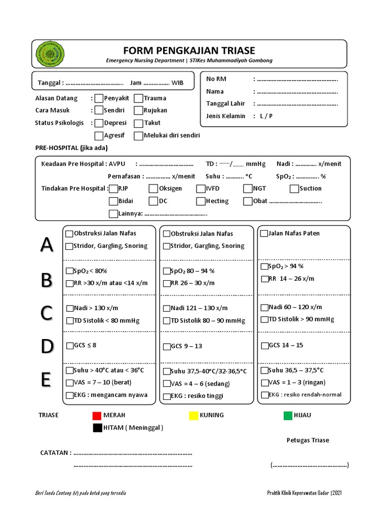 Form Pengkajian Triase 2021 | PDF