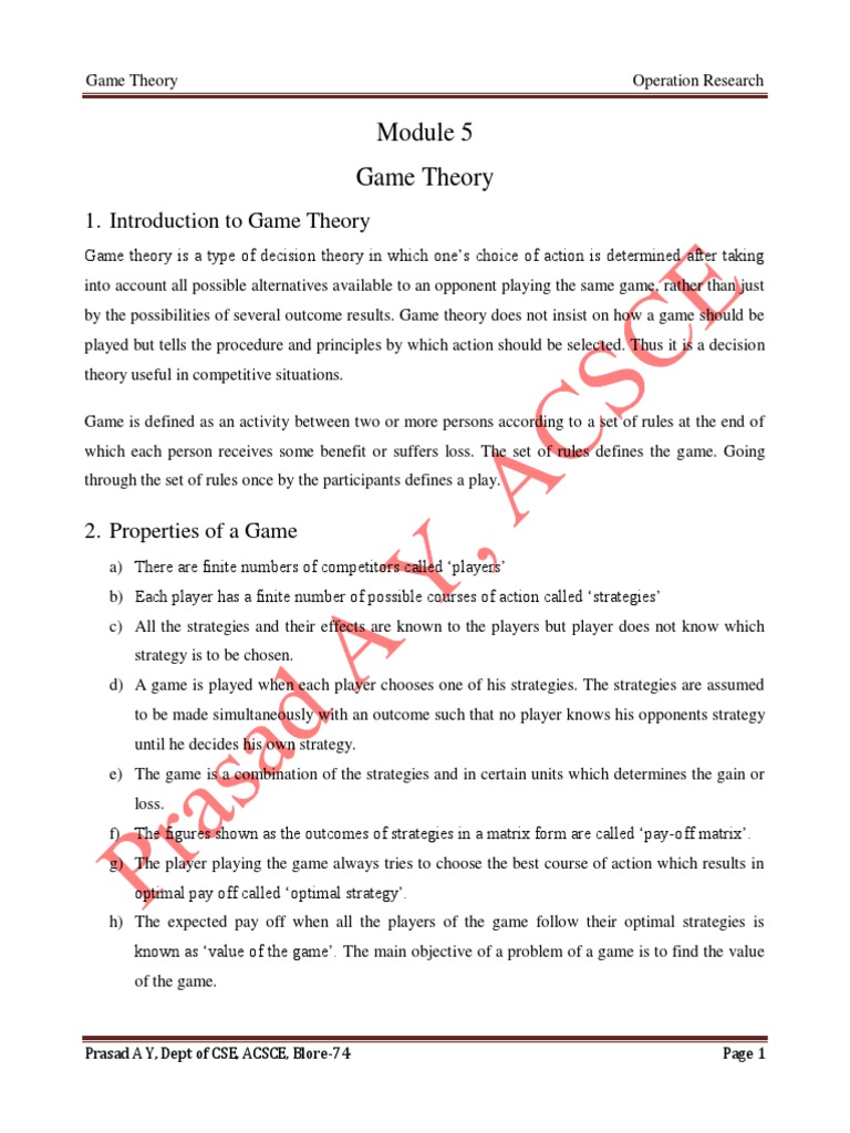 Operation Research 17CS653 Module 5 | PDF | Game Theory | Matrix ...