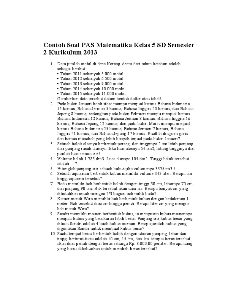 Soal Matematika Kelas 5 SD | PDF | Seni & Disiplin Bahasa | Kajian ...