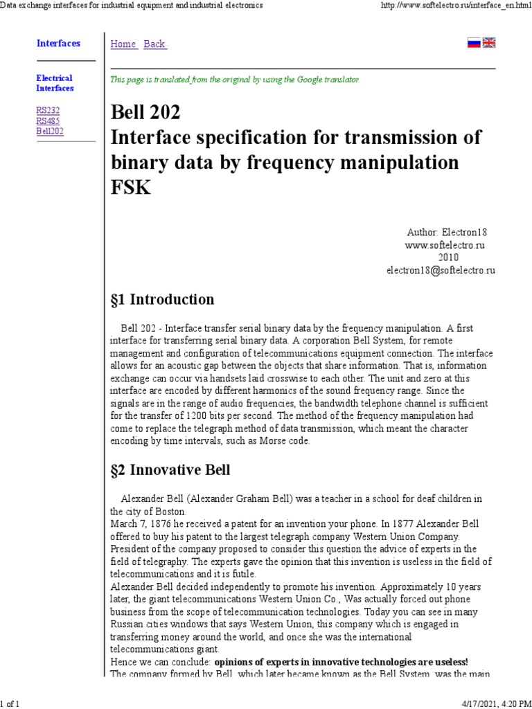 Bell 202 FSK Interface Overview | PDF | Telegraphy | Telecommunication