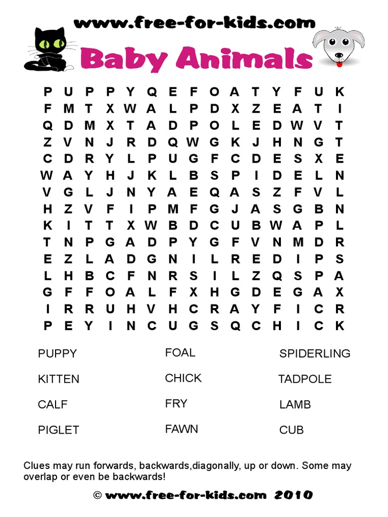Baby Animal Word Search Quiz | PDF