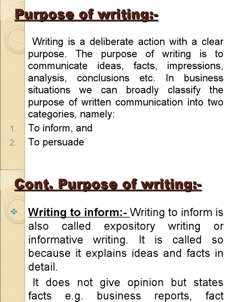 Purpose of Writing | PDF | Human Communication | Communication