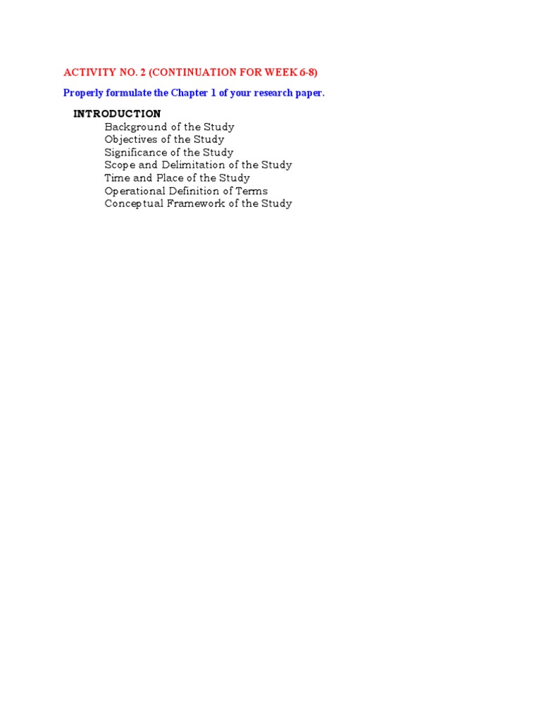 Properly Formulate The Chapter 1 of Your Research Paper.: Activity No ...