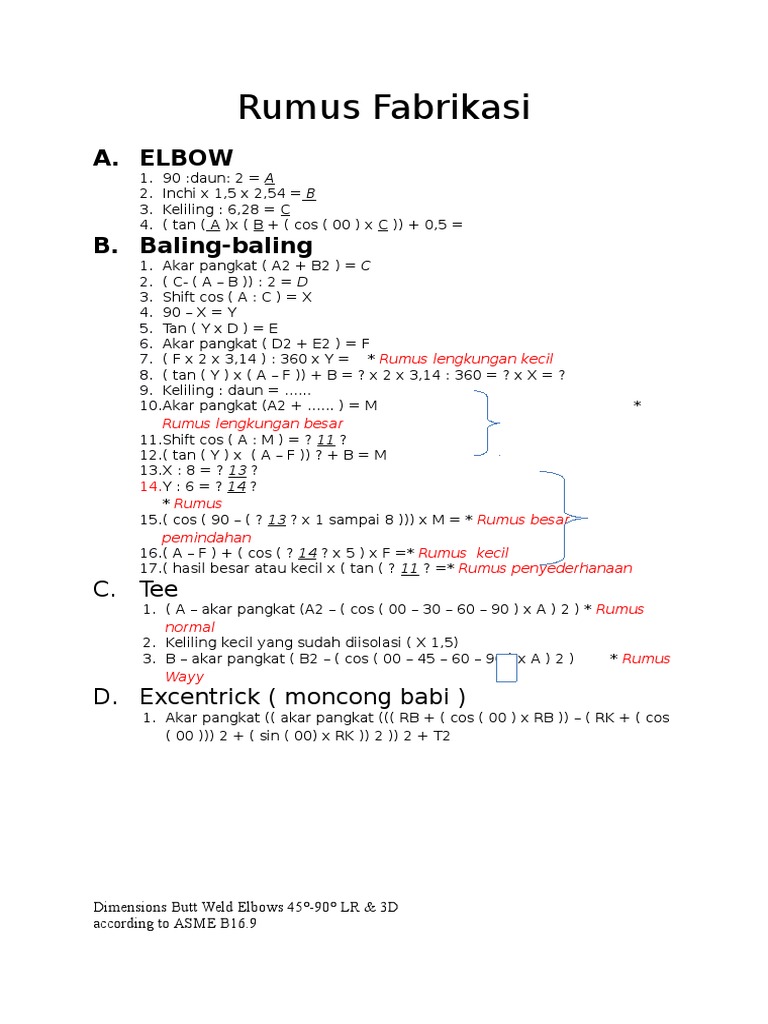 Rumus Fabrikasi: A. Elbow | PDF | Plumbing | Gas Technologies