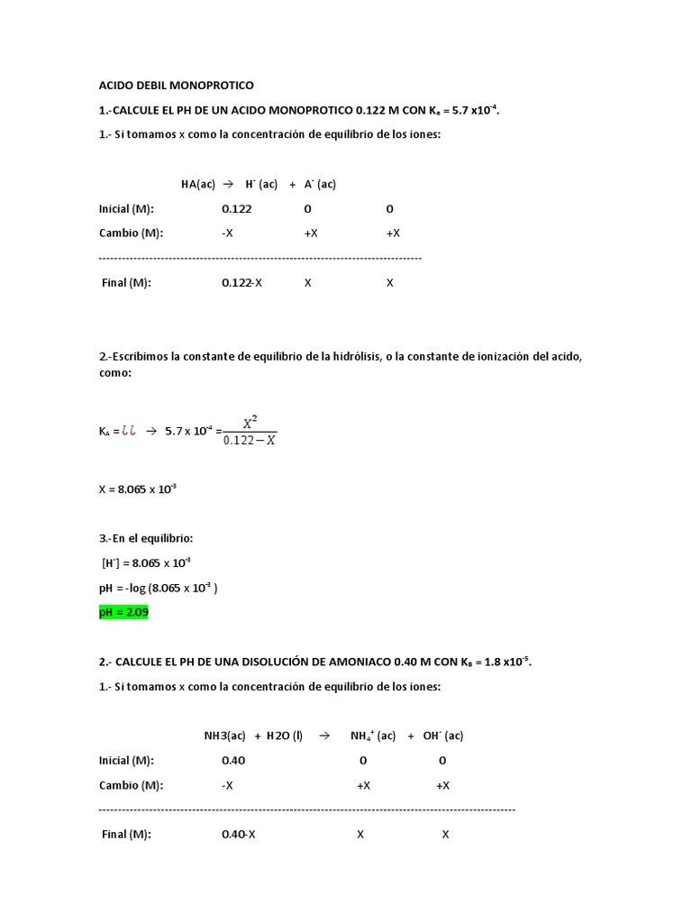 Acido y Base Debil Monoprotico | PDF | Constante de disociación ácida ...