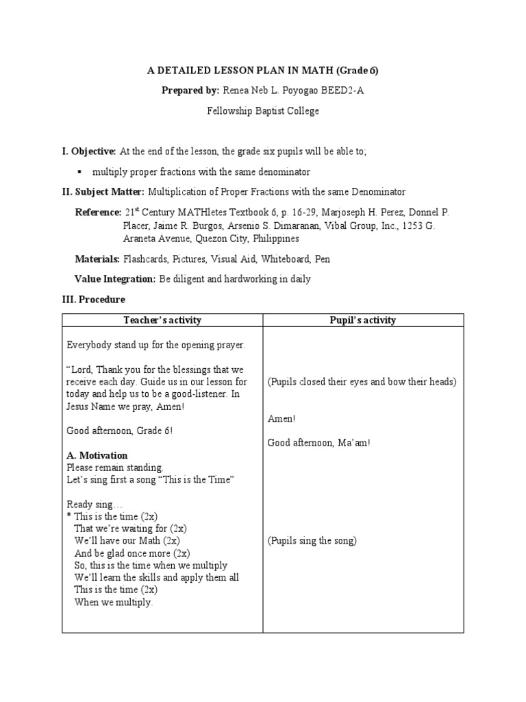 A Detailed Lesson Plan in Math (Grade 6) | PDF | Odds | Mathematical ...