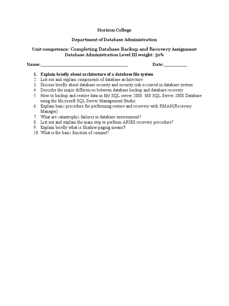 Complet DB Backup and Recovery Assignment | PDF