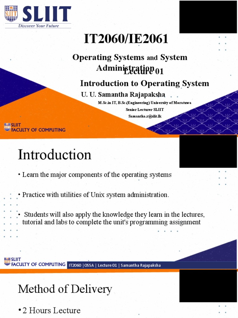IT2060/IE2061: Operating Systems System Administration Introduction To ...