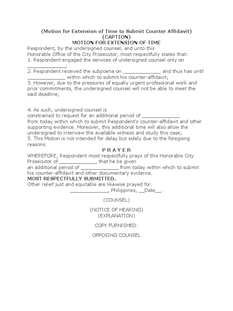 Motion For Extension of Time To Submit Counter Affidavit | PDF