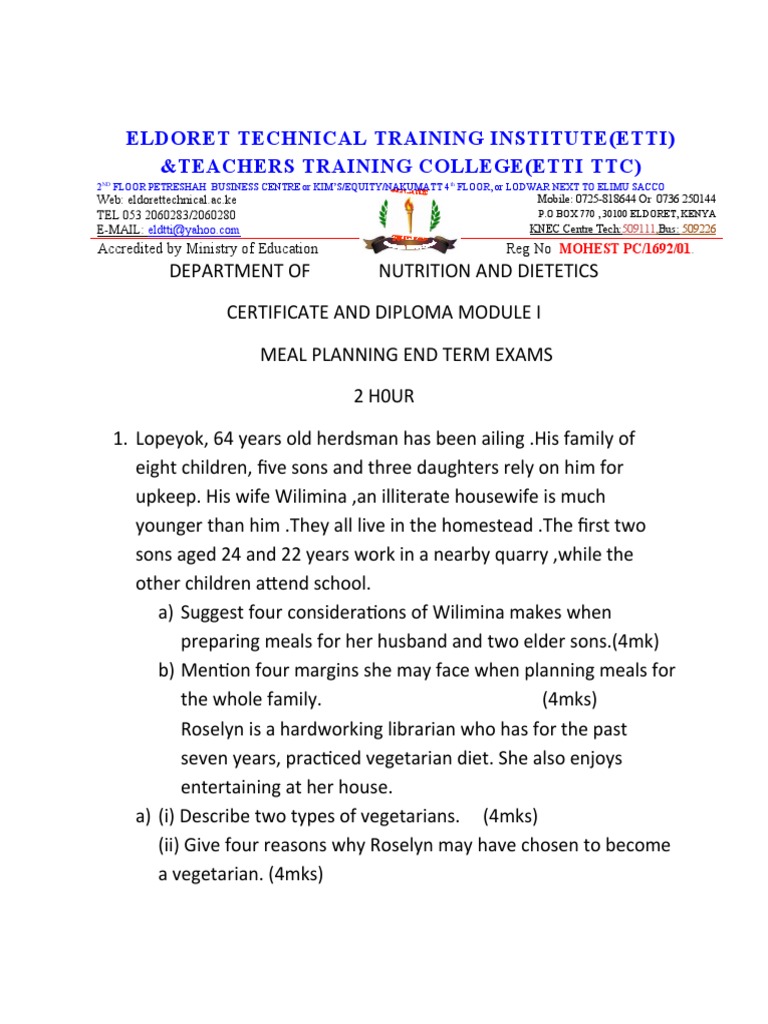 Eldoret Technical Training Institute (Etti) &teachers Training College ...