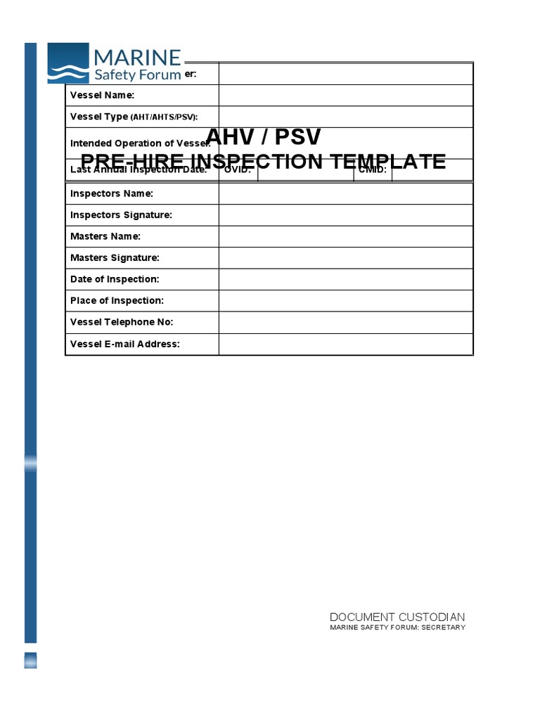 MSF AHV PSV Pre Hire Inspection Template Rev 3.0 July 2016 | PDF ...