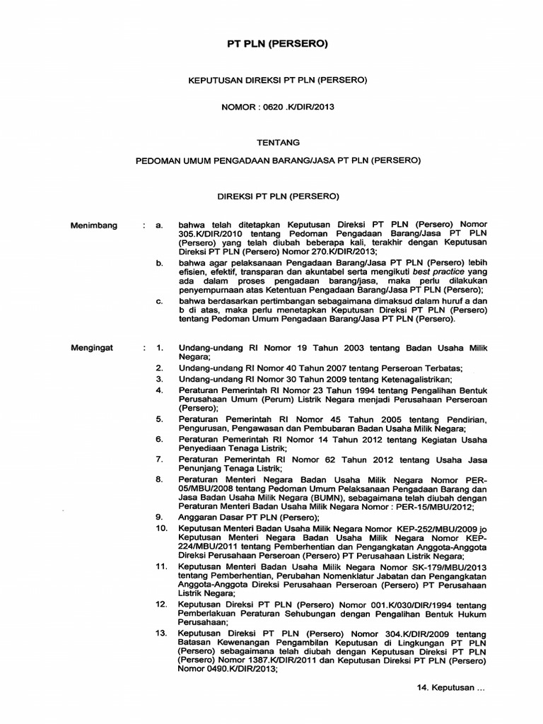 Kepdir PLN No. 620 Th. 2013 | PDF