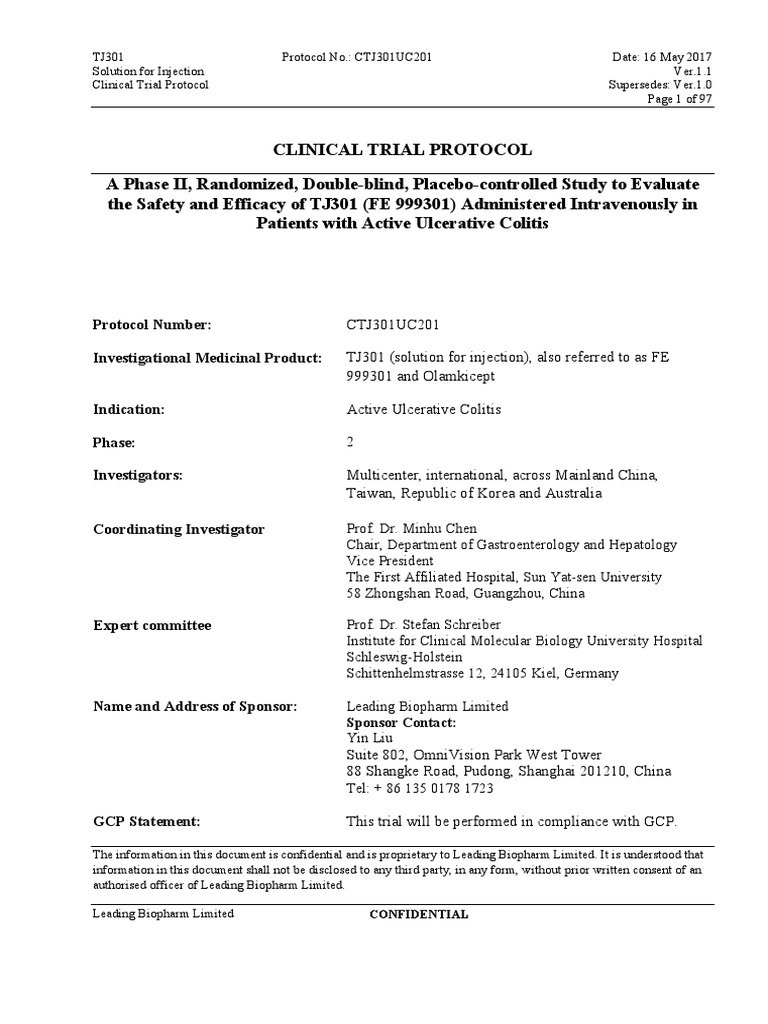 1.0.clinical Study Protocol | PDF | Clinical Trial | Infection