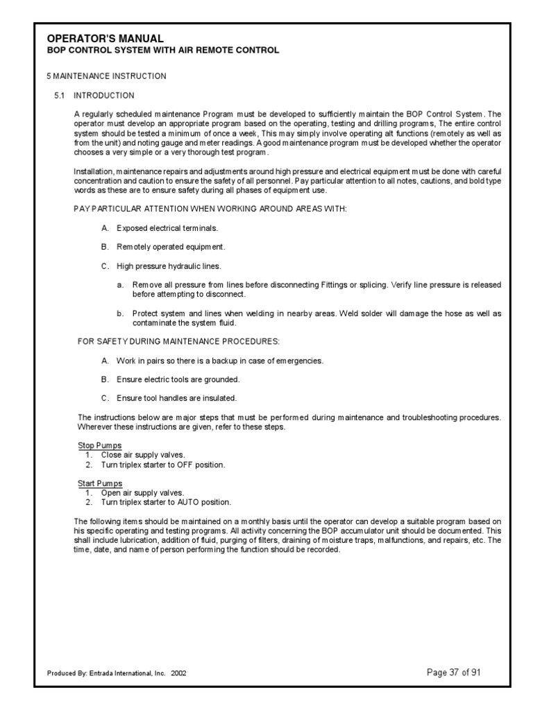 BOP Control System Maintenance Manual | PDF | Troubleshooting | Pump