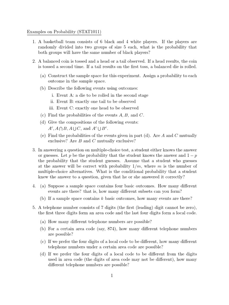 Example Probability | PDF | Multiple Choice | Probability