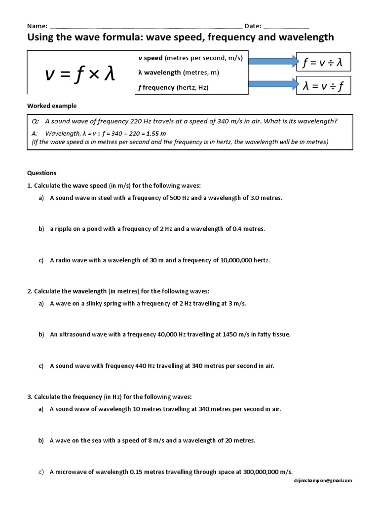 Wave Speed Equation Practice | PDF