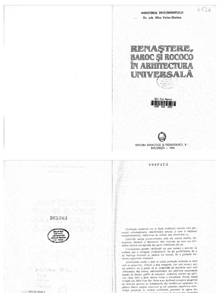 Voitec-Dordea Mira, Renaștere, Baroc Și Rococo În Arhitectura Universală" | PDF