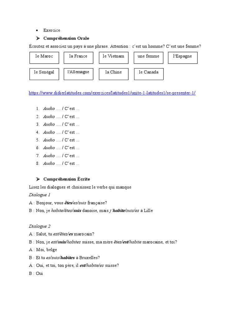 Exercice de compréhension orale et écrite | PDF