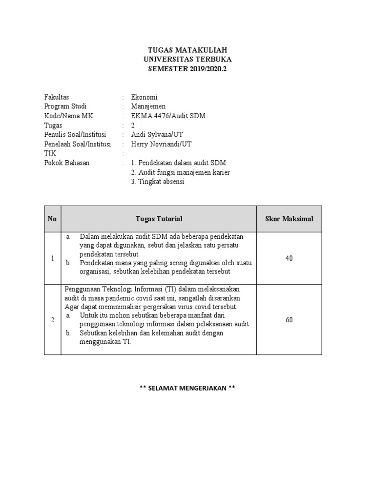 Tugas Tutorial 2 - Ekma4476-2021 | PDF