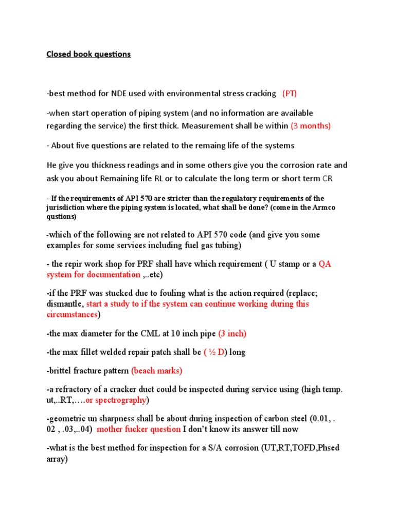 Closed Book Questions | PDF | Pipe (Fluid Conveyance) | Building Materials