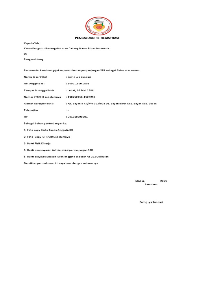Permohonan Perpanjangan STR Bidan | PDF