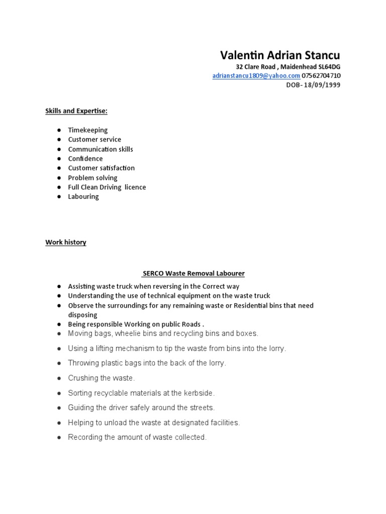 Valentin Adrian Stancu: Skills and Expertise | PDF | Waste | Nature