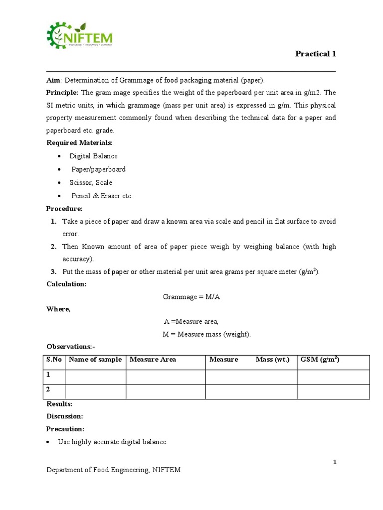 Food Packaging Lab Manual | PDF | Materials | Chemicals