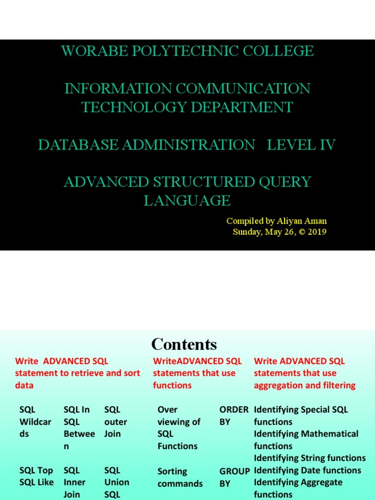 Advanced SQL Main Module TVET | PDF | Relational Database | Databases