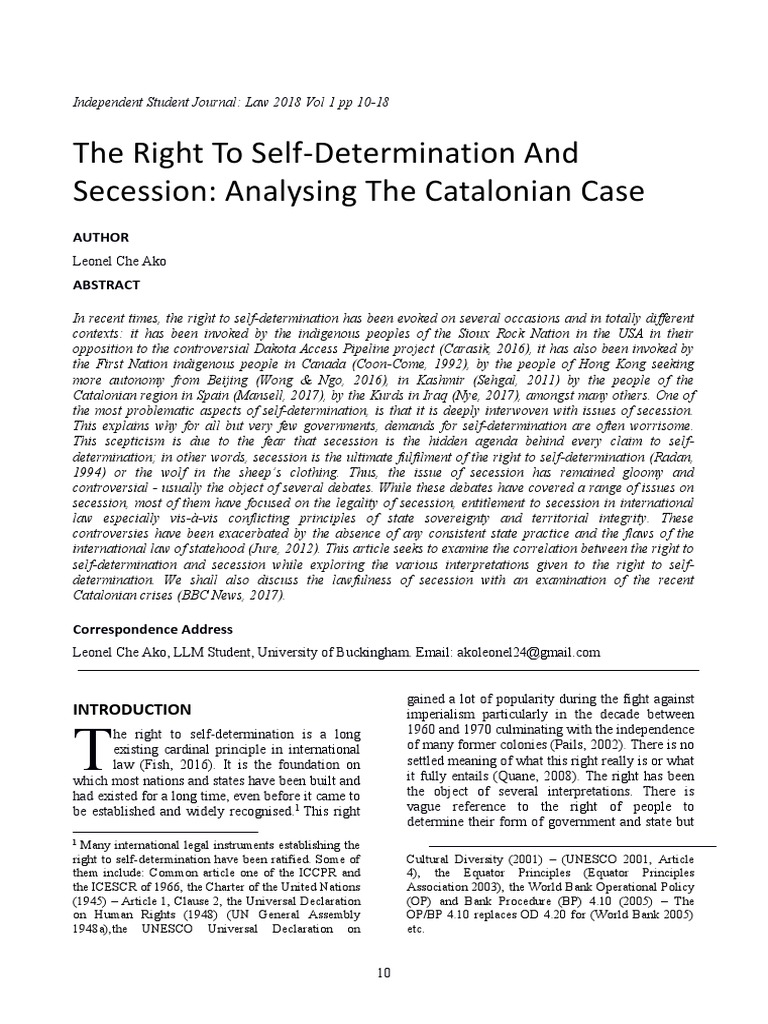 The Right To Self-Determination | PDF | Secession | Self Determination