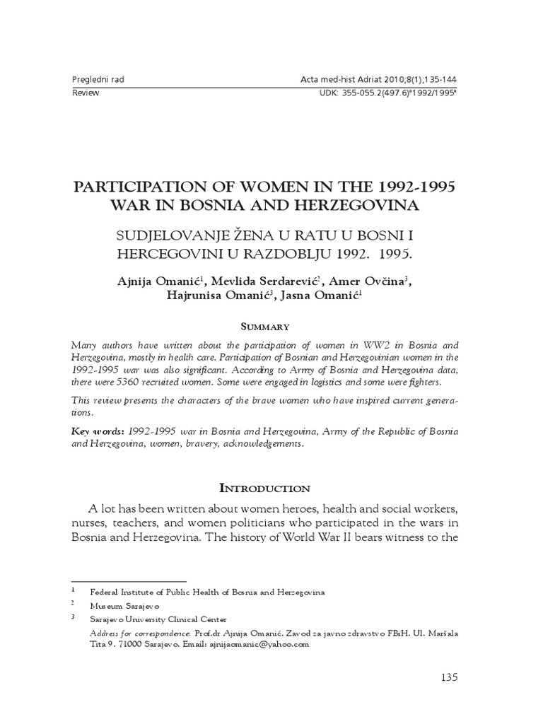 Women's Role in the 1992-1995 Bosnia War | PDF | Bosnia And Herzegovina ...