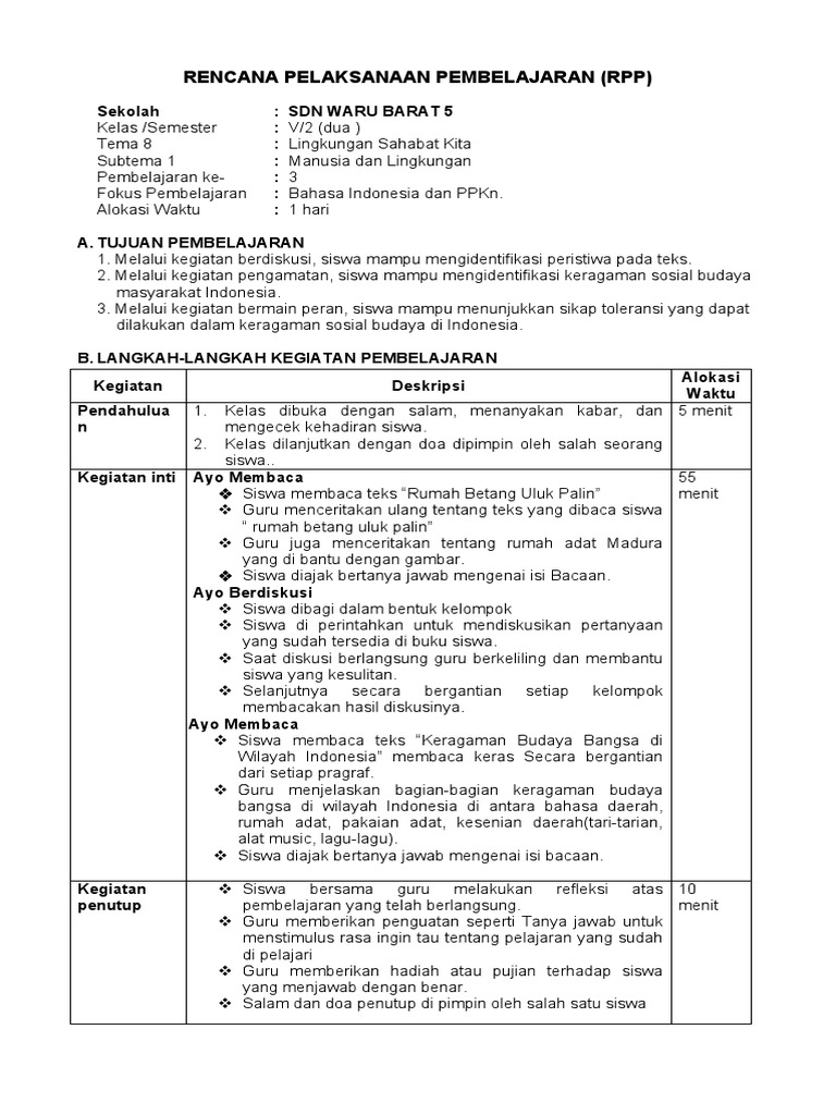 RPP Kelas 5 Tema 8 Subtema 1 Pembelajaran 3 | PDF