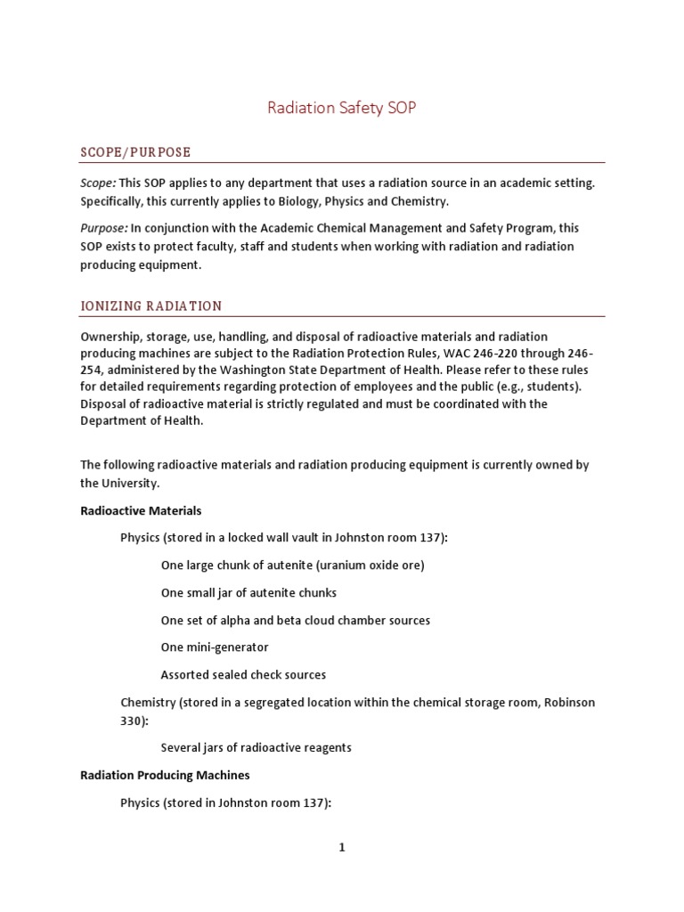 Radiation Safety SOP: Scope/Purpose | PDF | Laser | Ultraviolet
