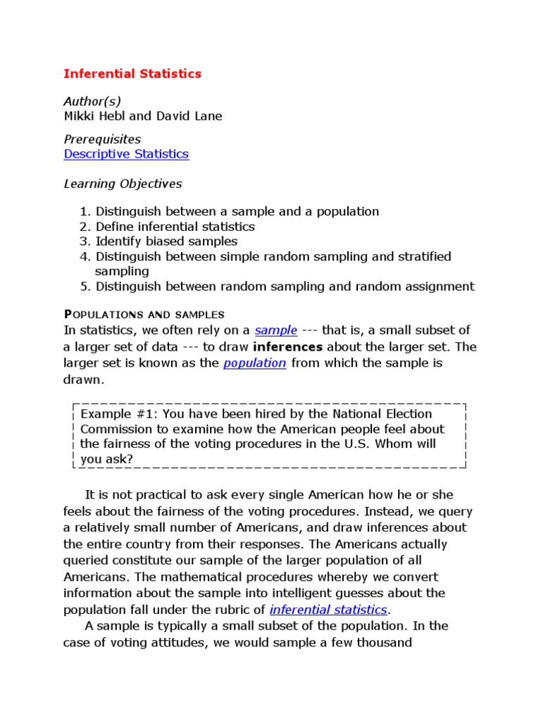 Author(s) Prerequisites Learning Objectives: Inferential Statistics ...