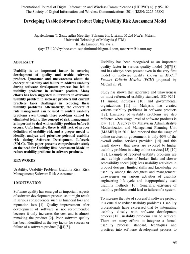IJDIWC - Developing Usable Software Product Using Usability Risk Assessment Model | PDF ...
