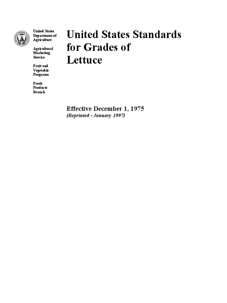 United States Standards For Grades of Lettuce: Effective December 1 ...