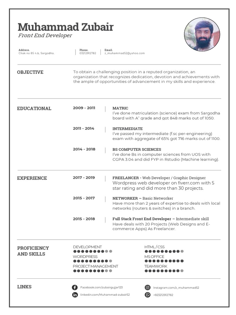 Muhammad Zubair Front End Developer Pdf Information Age Cyberspace