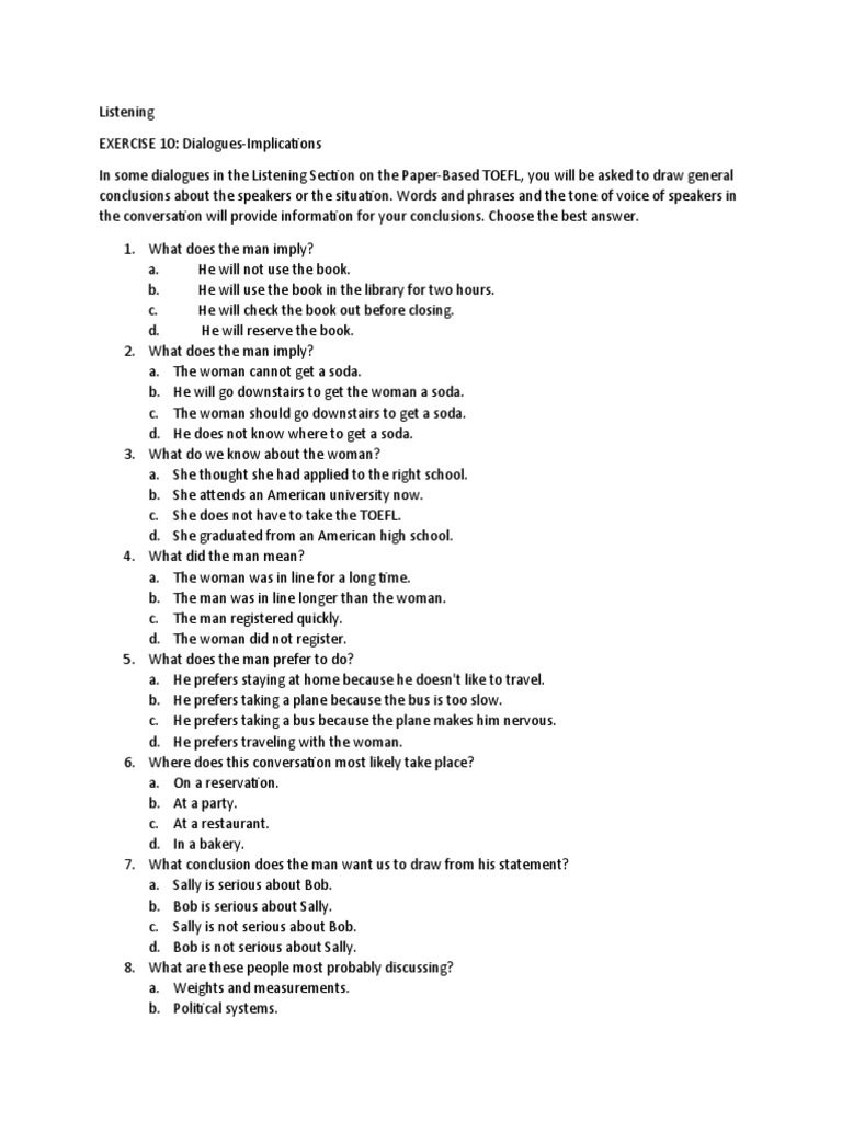 Listening Sheet Exercise 10 | PDF