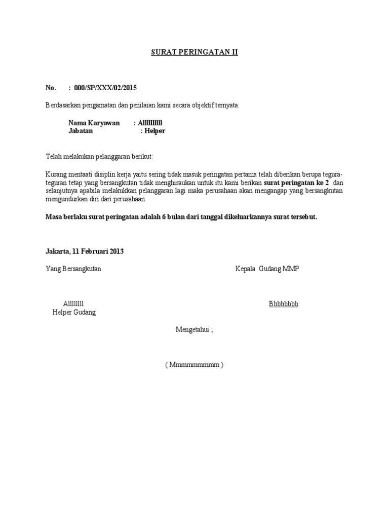Draft Surat Peringatan Ii | PDF