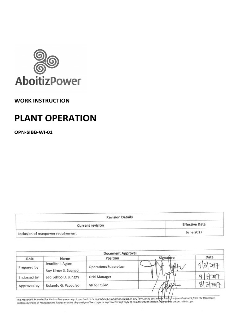Plant Operation: Work Instruction | PDF | Electrical Substation ...