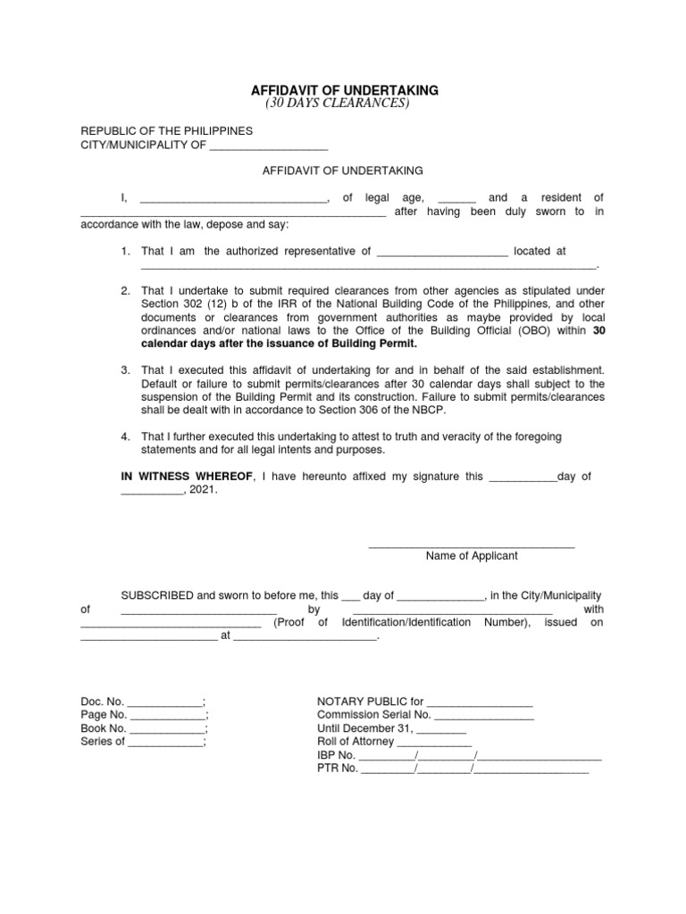 Affidavit of Undertaking | PDF | Affidavit | Notary Public